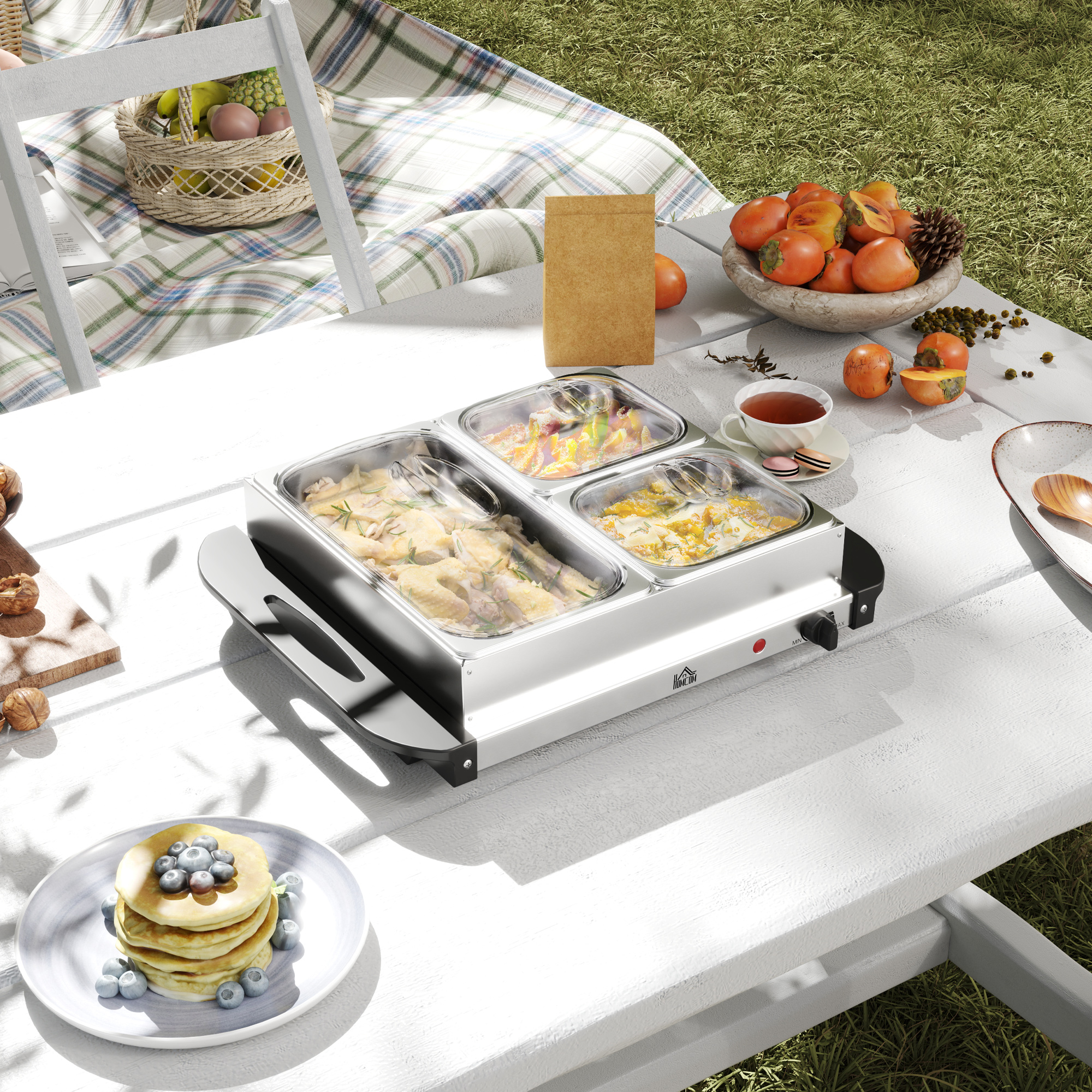 4.5L Stainless Steel Electric Buffet Server, with 3x Trays and Lids on ...