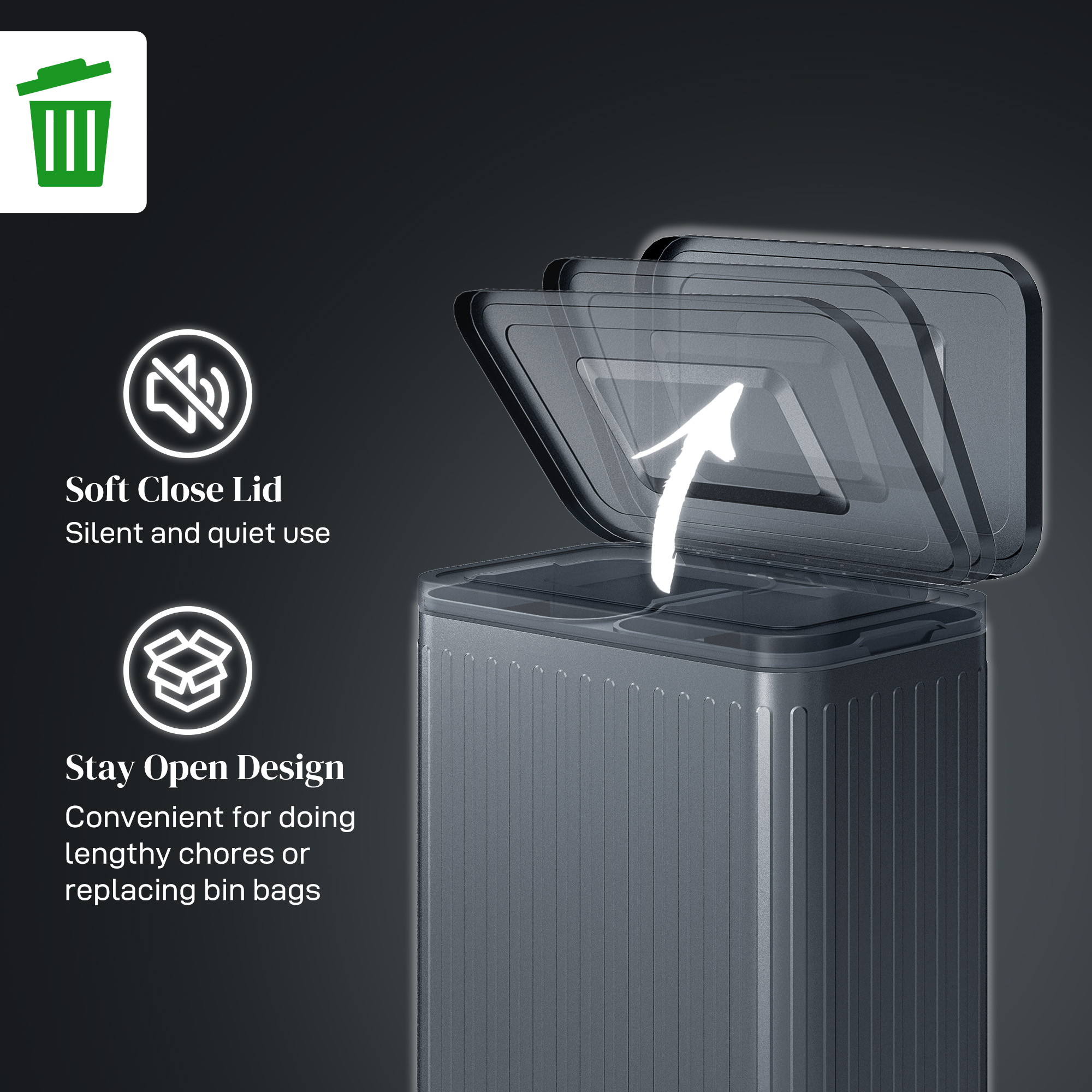 40L Dual Compartment Rubbish Bin, with Soft-Close Lid - Black on Anglia ...