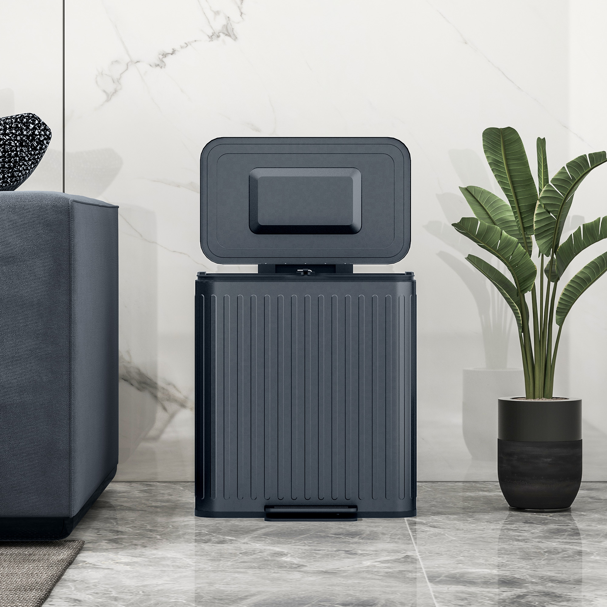 40L Dual Compartment Rubbish Bin, with Soft-Close Lid - Black on Anglia ...