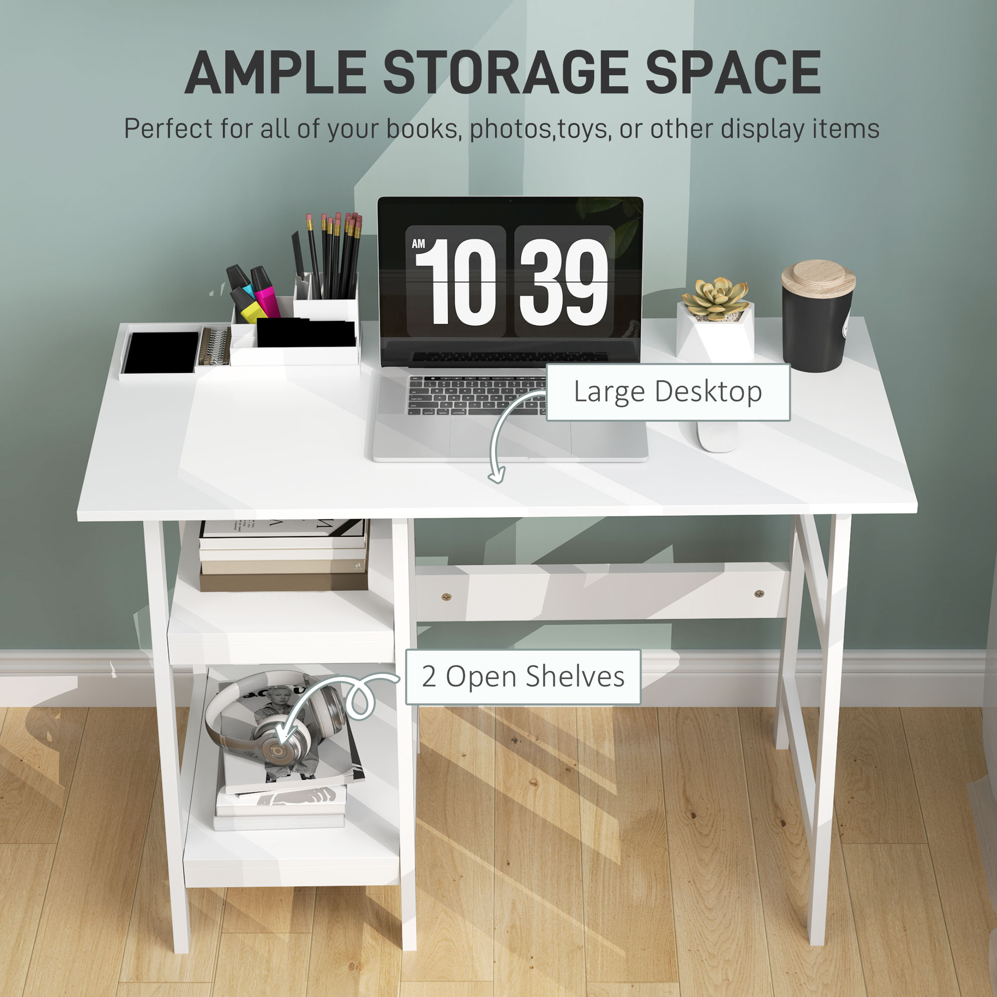 Compact Computer Desk with Storage Shelves, Study Table with Bookshelf ...