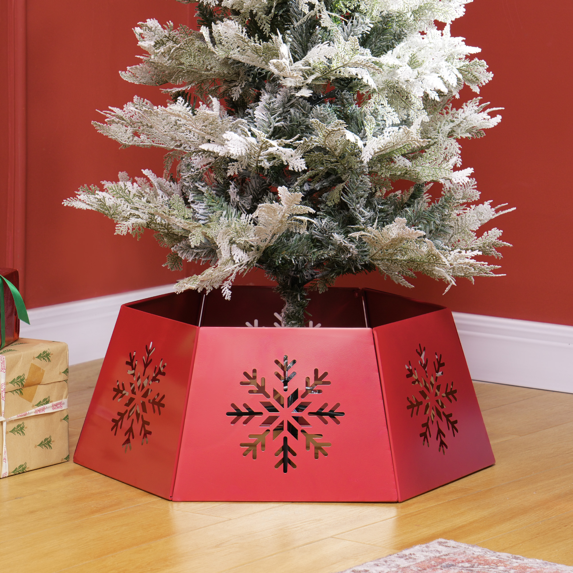 Christmas Tree Collar, Hexagon Christmas Tree Base Cover with Hollow ...