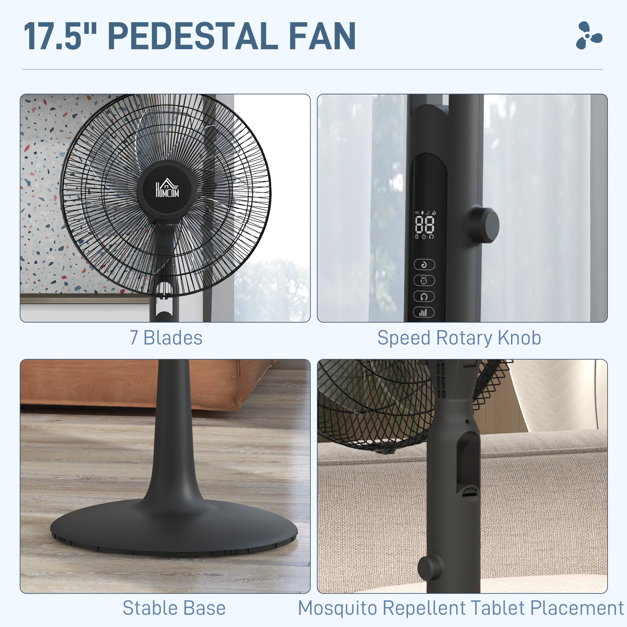 Three Mode Pedestal Fan, with Insect Repellant Box and LED Panel ...