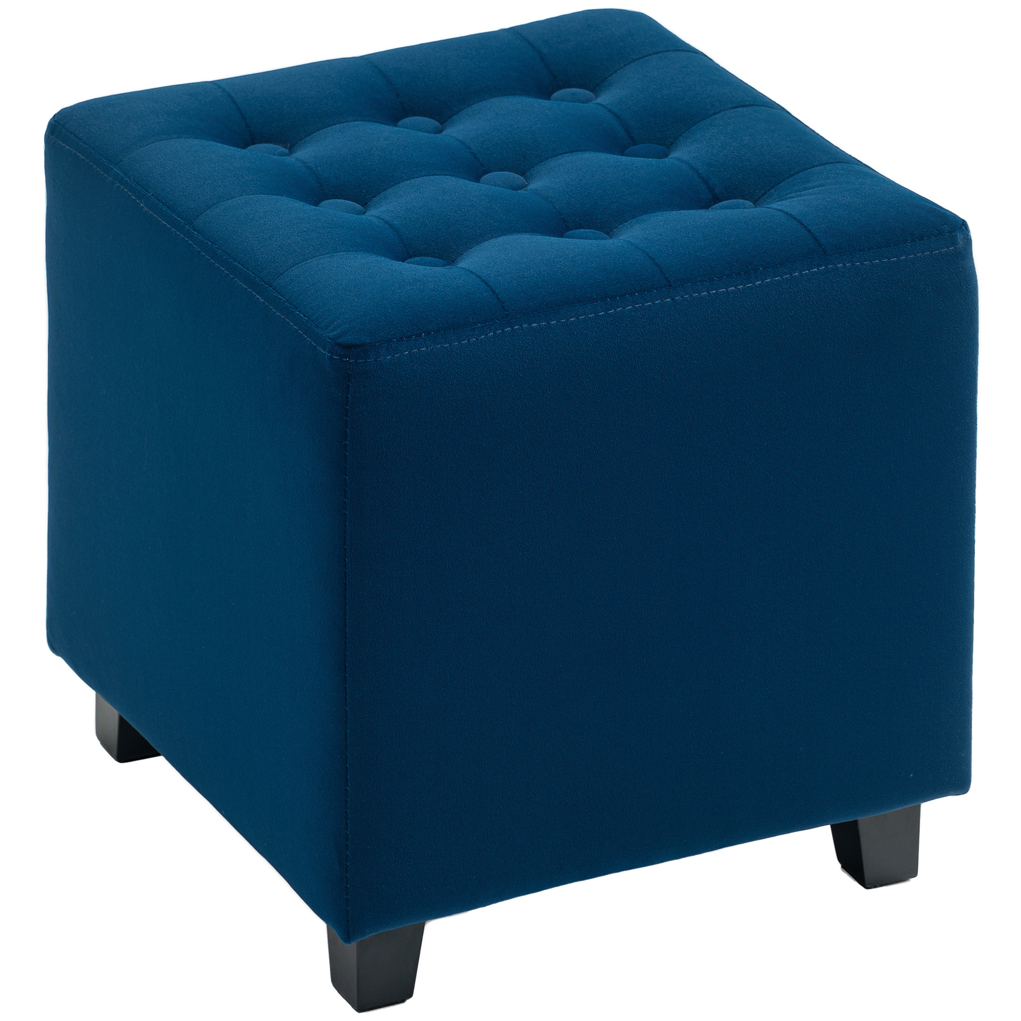 Velvet-Feel Square Ottoman - Blue on Anglia Market