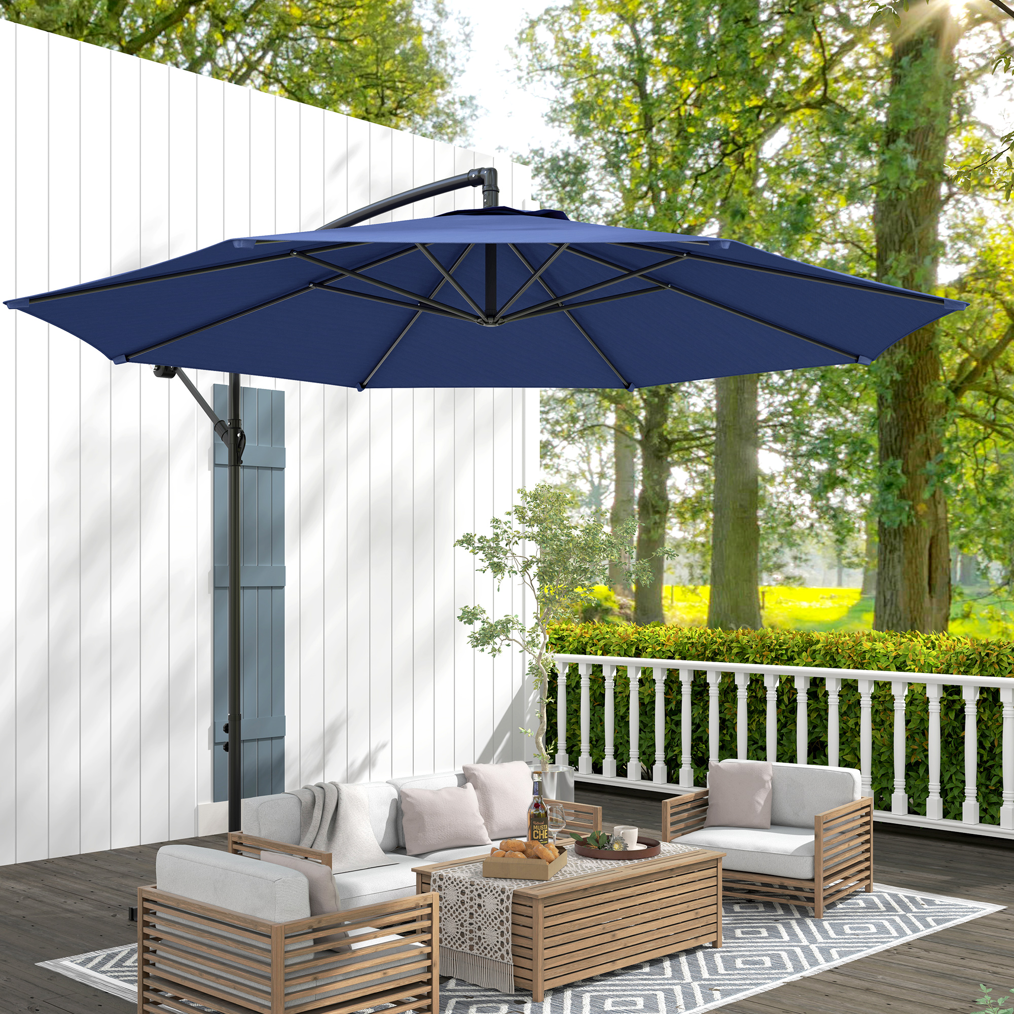 2.45m Overhanging Cantilever Parasol, with Cross Base - Blue on Anglia ...