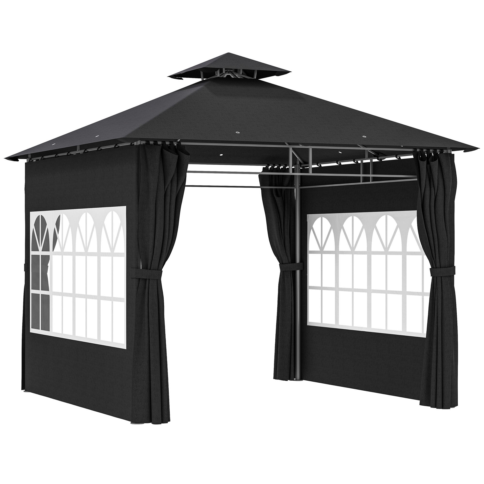 3 x 3 m Garden Gazebo, Double Roof Metal Gazebo with Removable ...