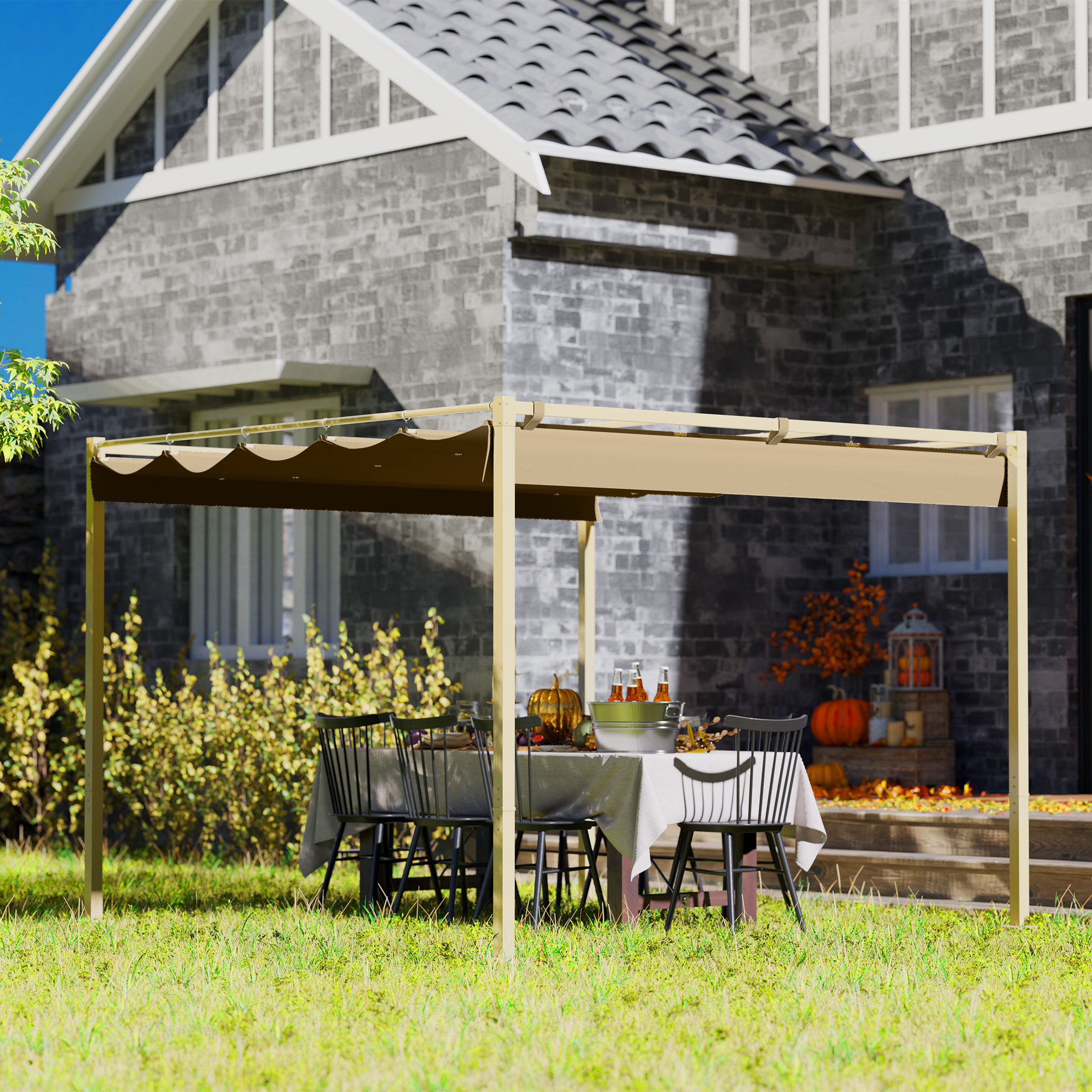 3 x 3(m) Garden Pergola with Retractable Roof and Magnetic Fixture ...