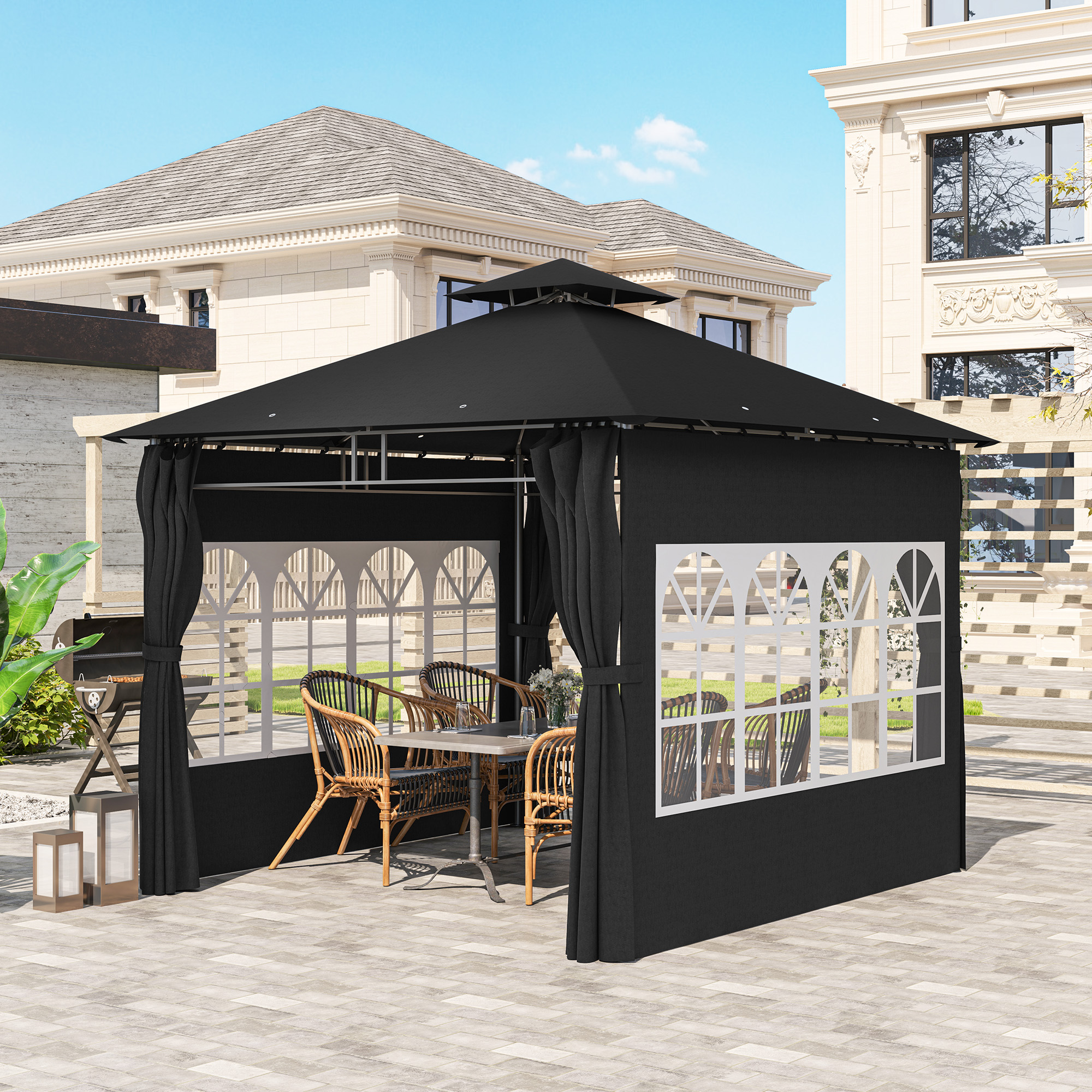 3 x 3 m Garden Gazebo, Double Roof Metal Gazebo with Removable ...