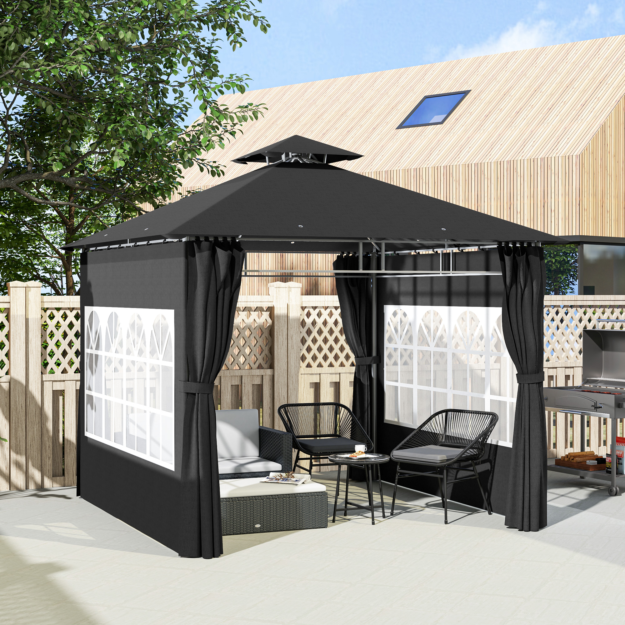 3 x 3 m Garden Gazebo, Double Roof Metal Gazebo with Removable ...