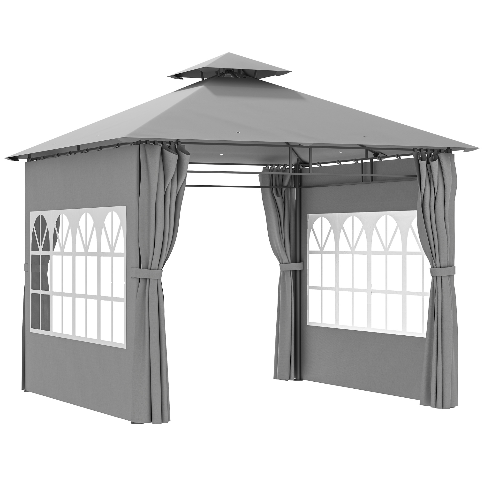 3 x 3 m Garden Gazebo, Double Roof Metal Gazebo with Removable ...