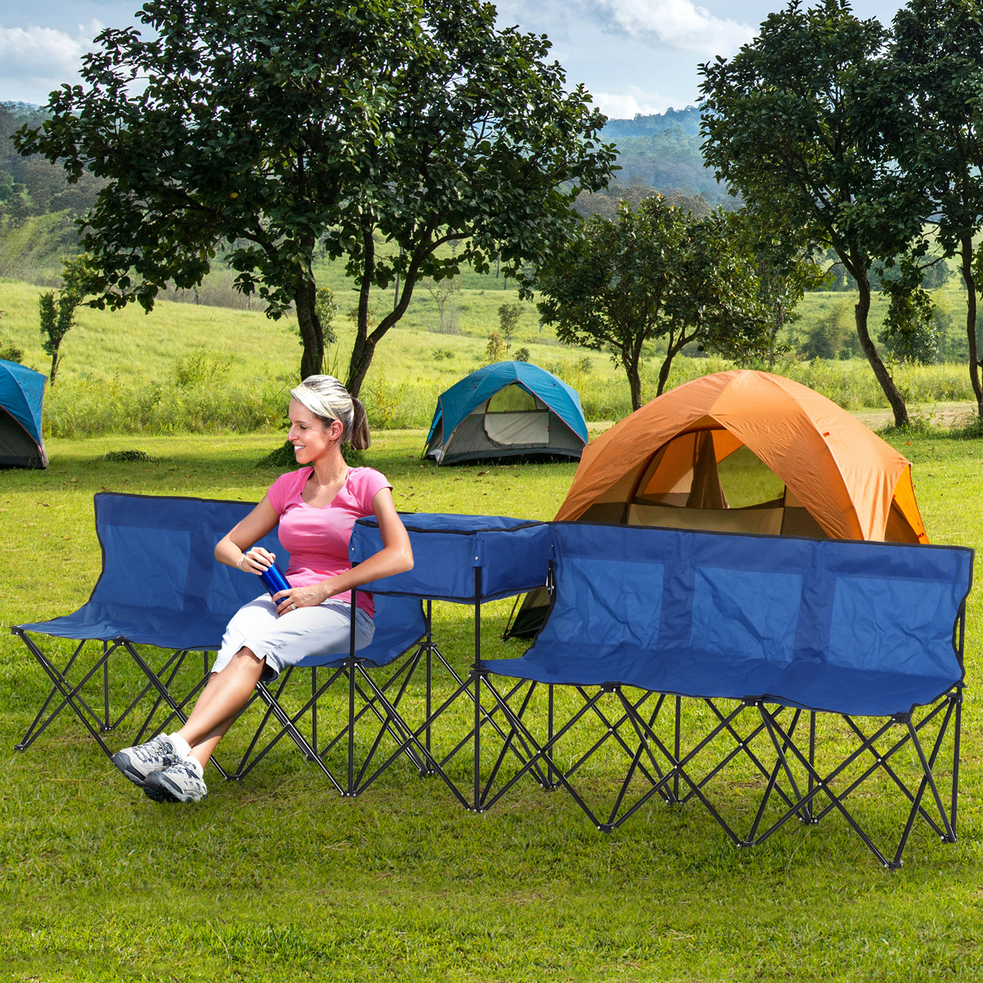 6 Seat Folding Sports Bench Portable Sports Team Bench Spectator Chair ...
