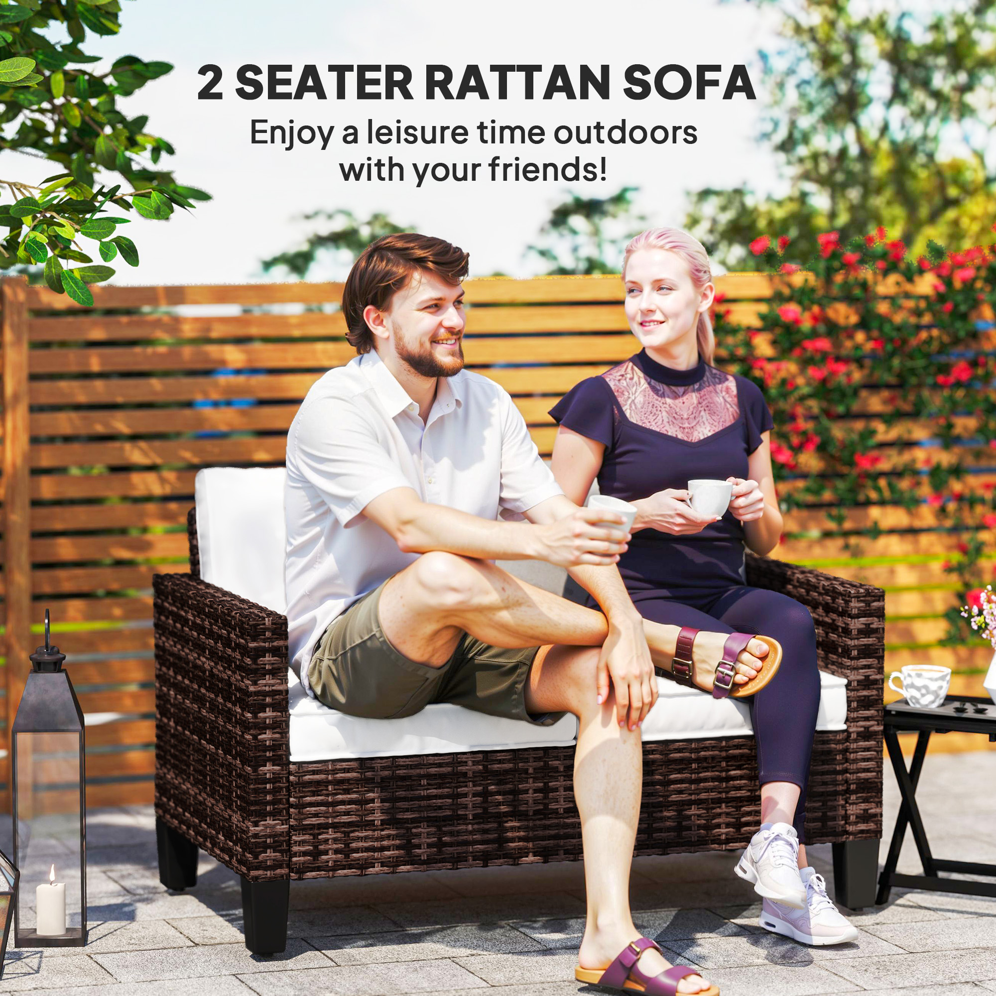 Two-Seater Rattan Outdoor Sofa - Brown on Anglia Market