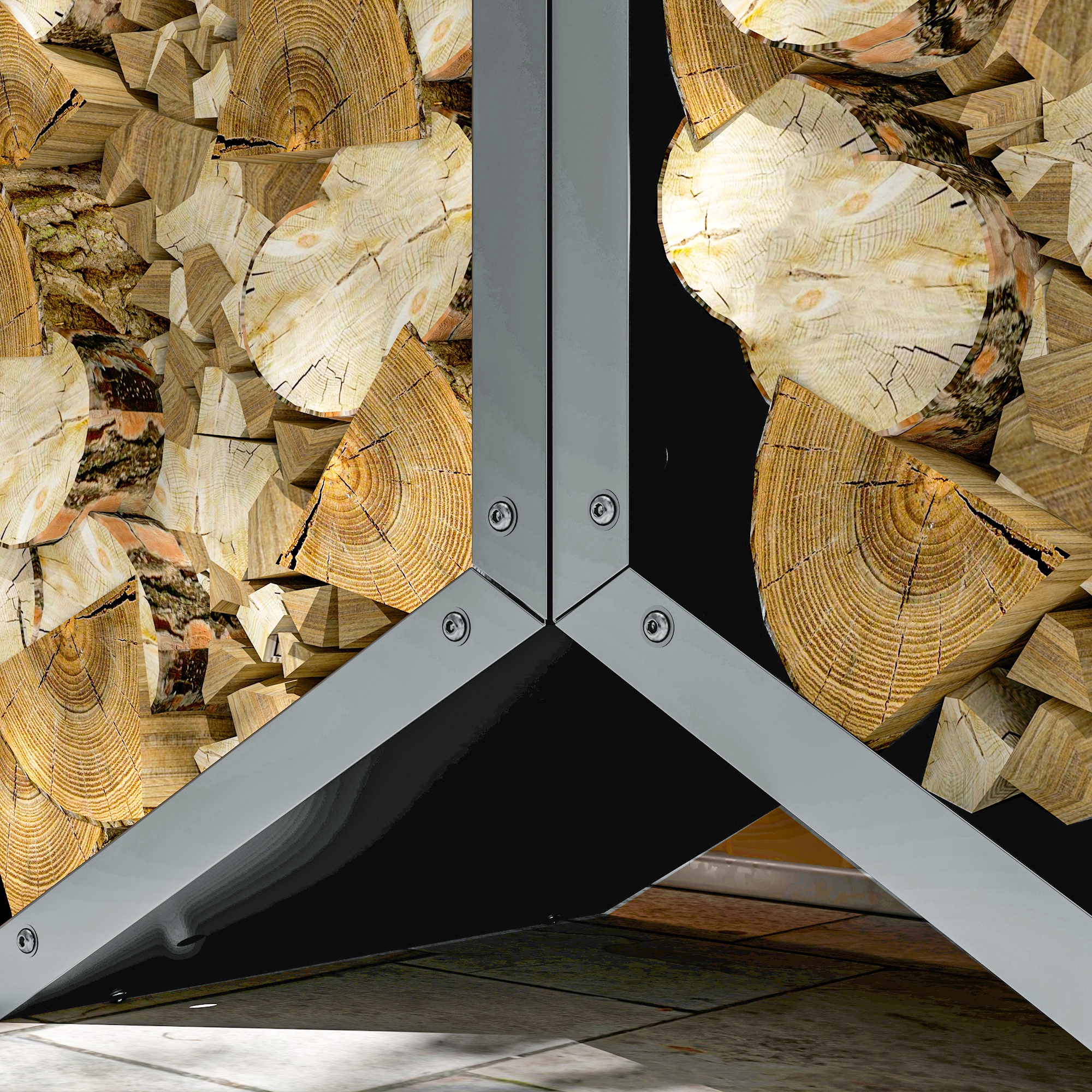 Three-Shelf Hexagon Metal Firewood Rack - Grey on Anglia Market