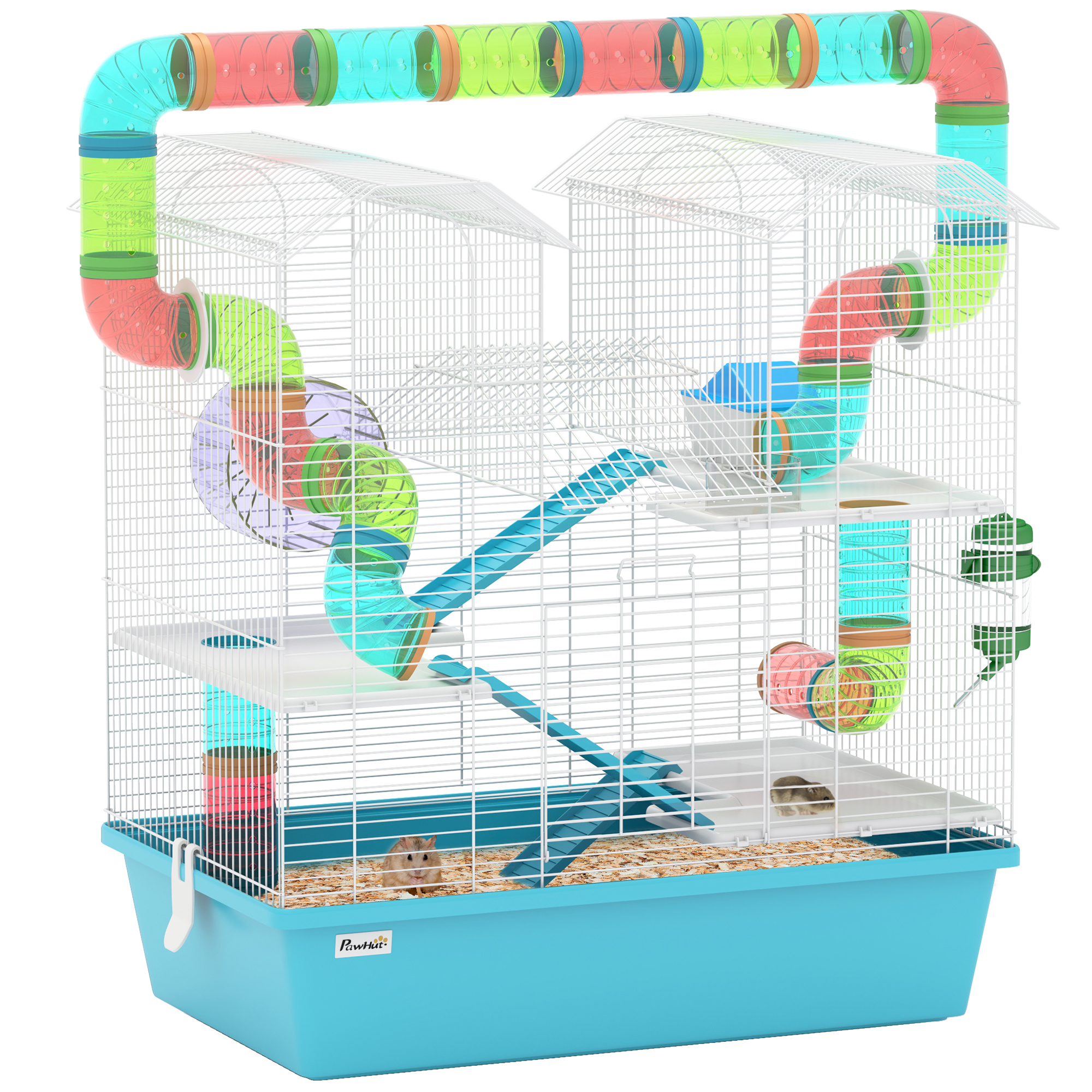 4 Tier Hamster Cage w/ Tubes, Exercise Wheel, Hut, Water Bottle, Food ...