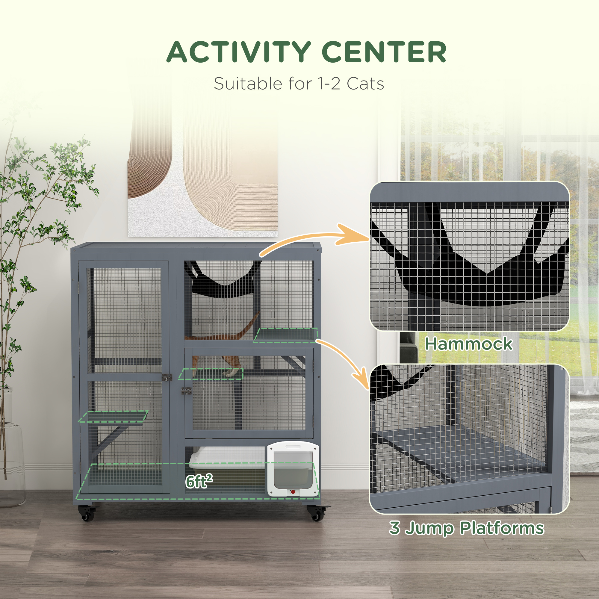 Cat House, Wooden Outdoor Catio Cat Enclosure on Wheels, Wooden Kitty ...