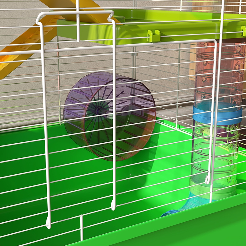 Hamster Cage w/ Water Bottle, Exercise Wheel, Tubes, Ramps - Green on ...