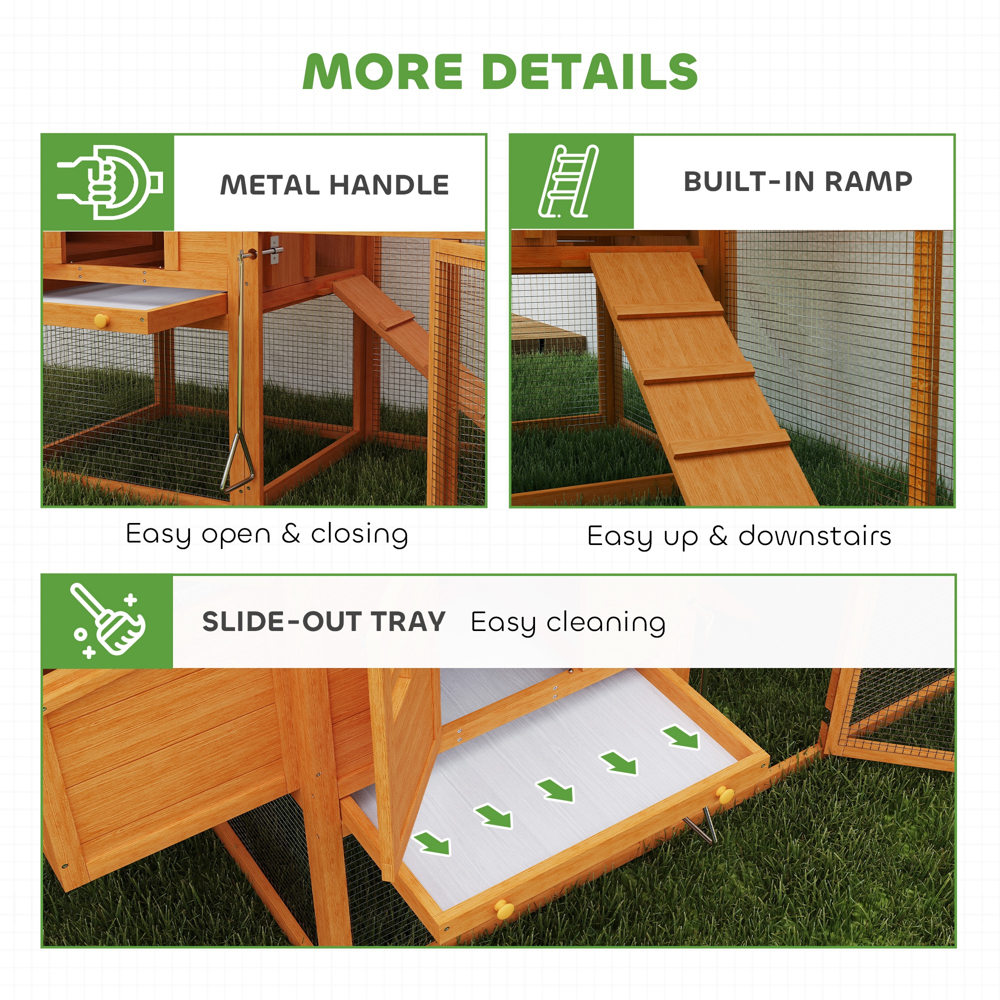 Wooden Chicken Coop with Run, Nesting Box, Slide-out Tray, Ramp ...