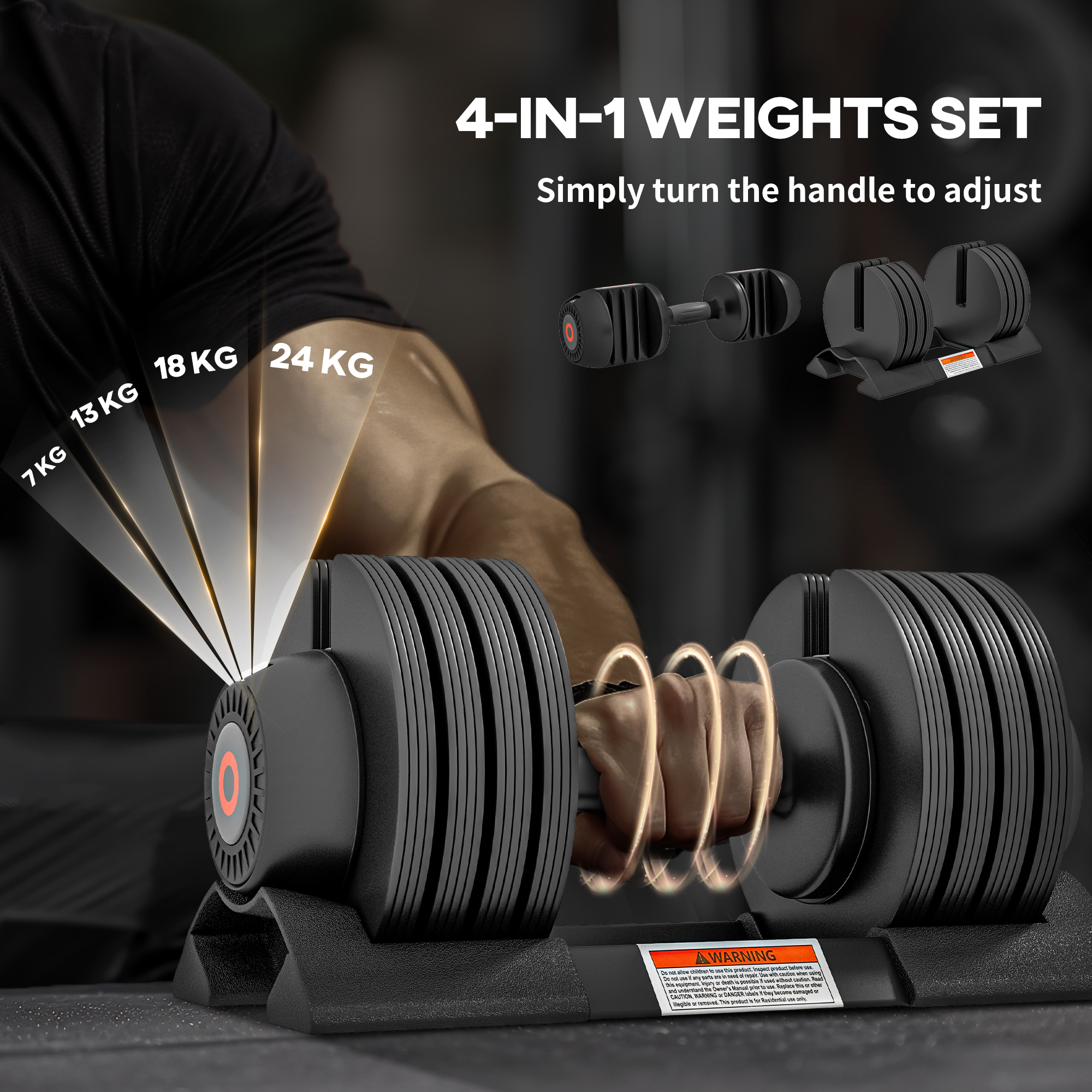 Adjustable Dumbbells Set, 4-in-1 Weights Set with Storage Tray, Non ...