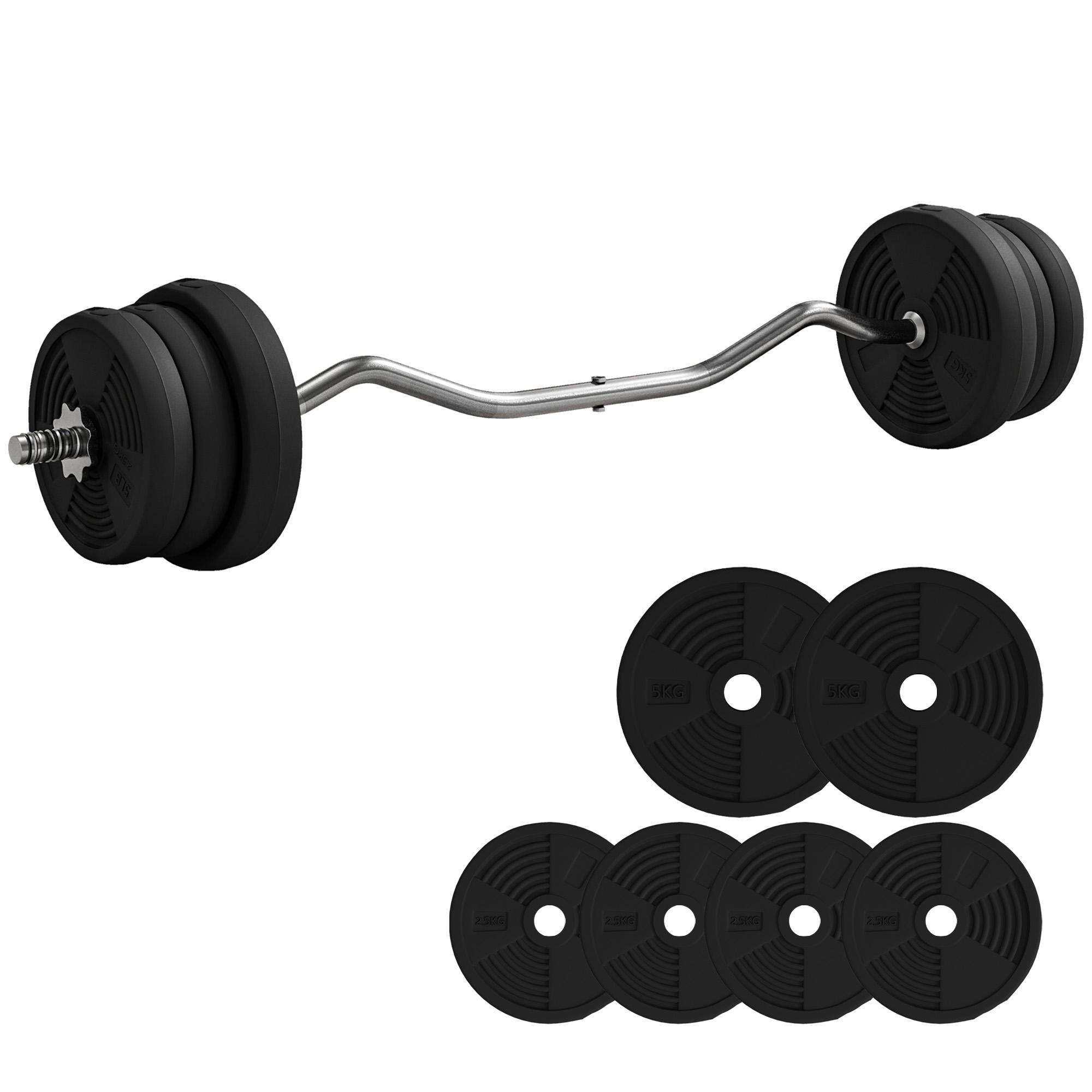 25kg Barbell Set, Adjustable Weights with Curl bar and Non-Slip Handle ...