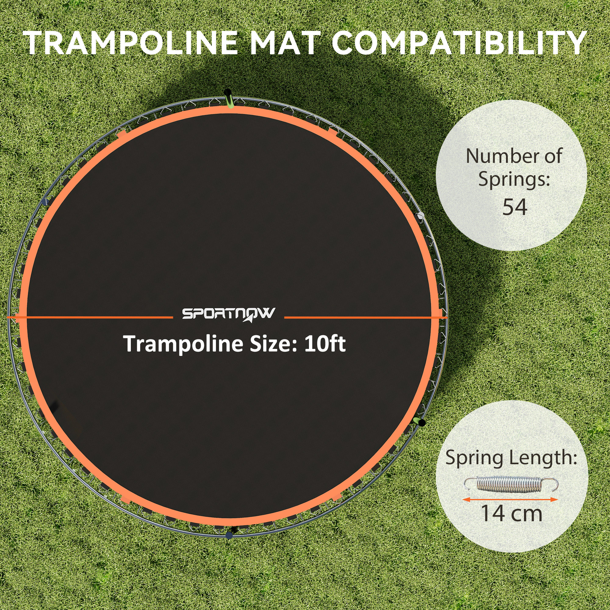 Trampoline Replacement Mat with Spring Pull Tool, 54 V-Hooks, for 10ft ...