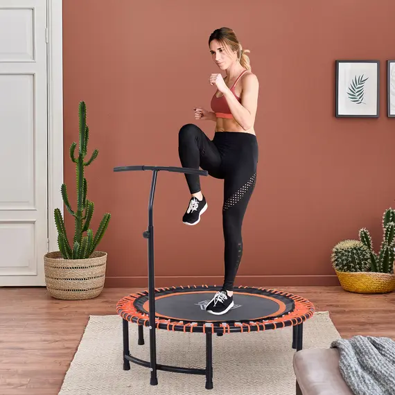 HOMCOM Round Mini Trampoline Exercise Bungee Rebounder Adjustable ...
