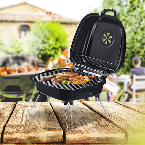 Portable Charcoal Grill Charcoal BBQ Iron Steel Grill w/ Grid Black on ...