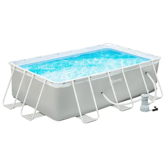 Outsunny Steel Frame Pool with Filter Pump, Outdoor Rectangular Frame ...