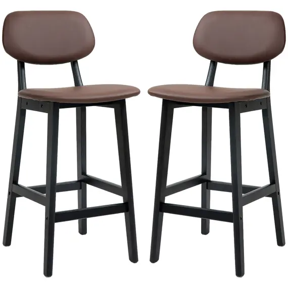 HOMCOM Bar Stools Set of 2, Modern Breakfast Bar Chairs, Faux Leather ...