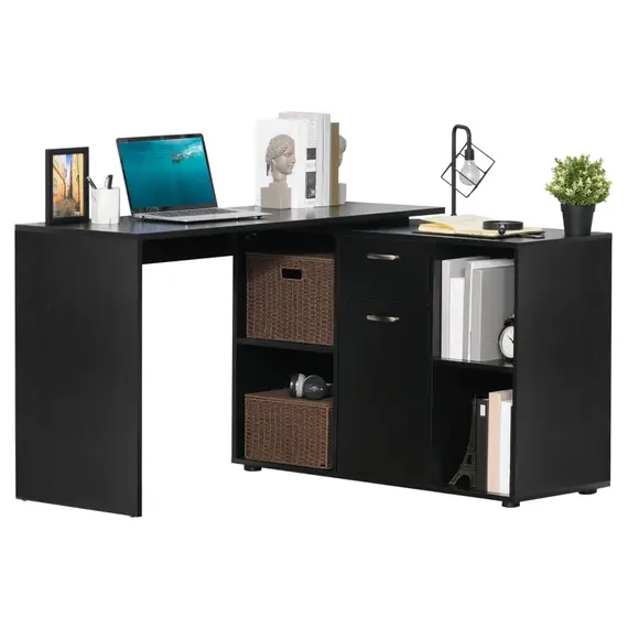 HOMCOM Modern L-Shaped Computer Desk, Laptop PC Corner Table, Home Office Workstation with ...